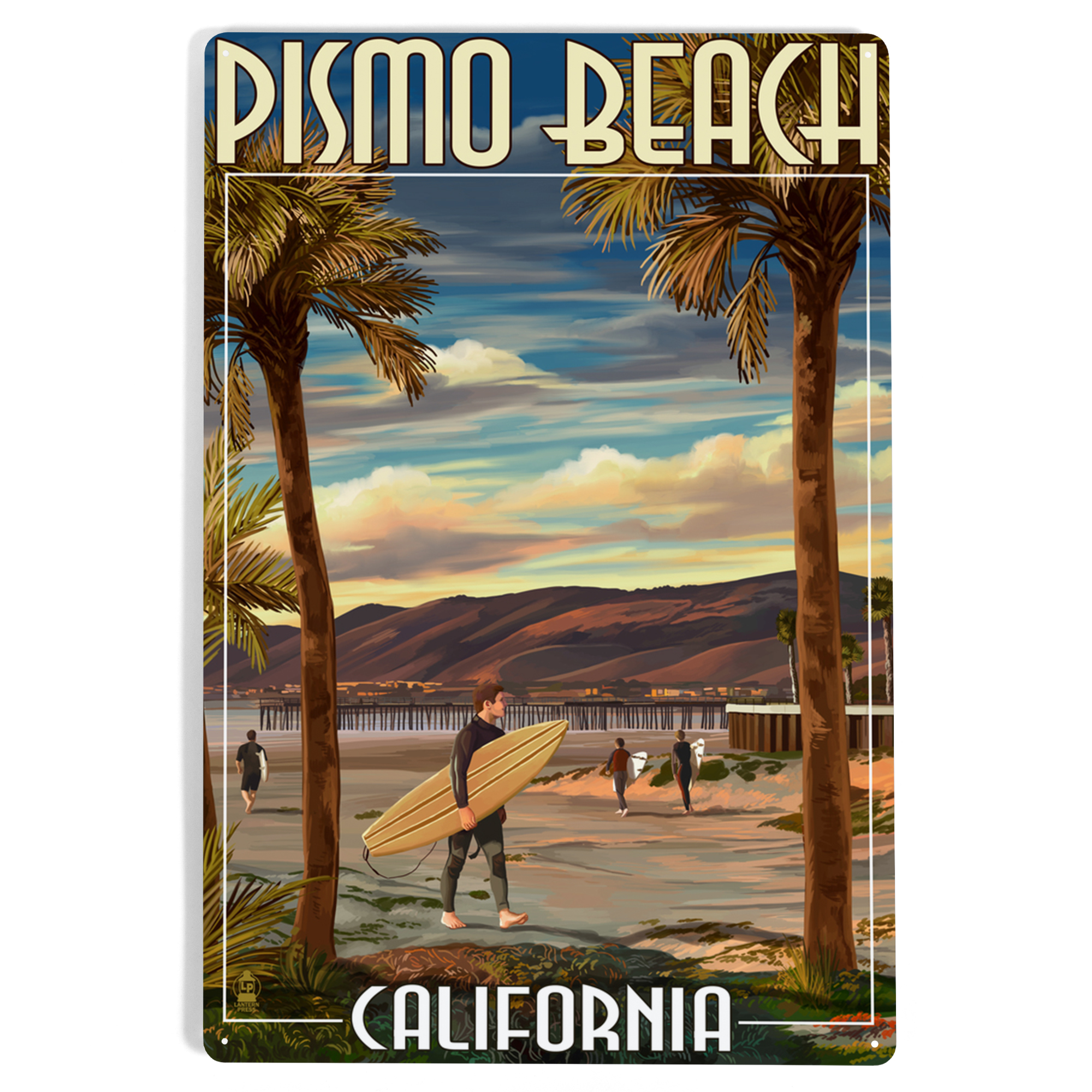 Pismo Beach California Surfer And Pier 12x18 Aluminum Art Indoor