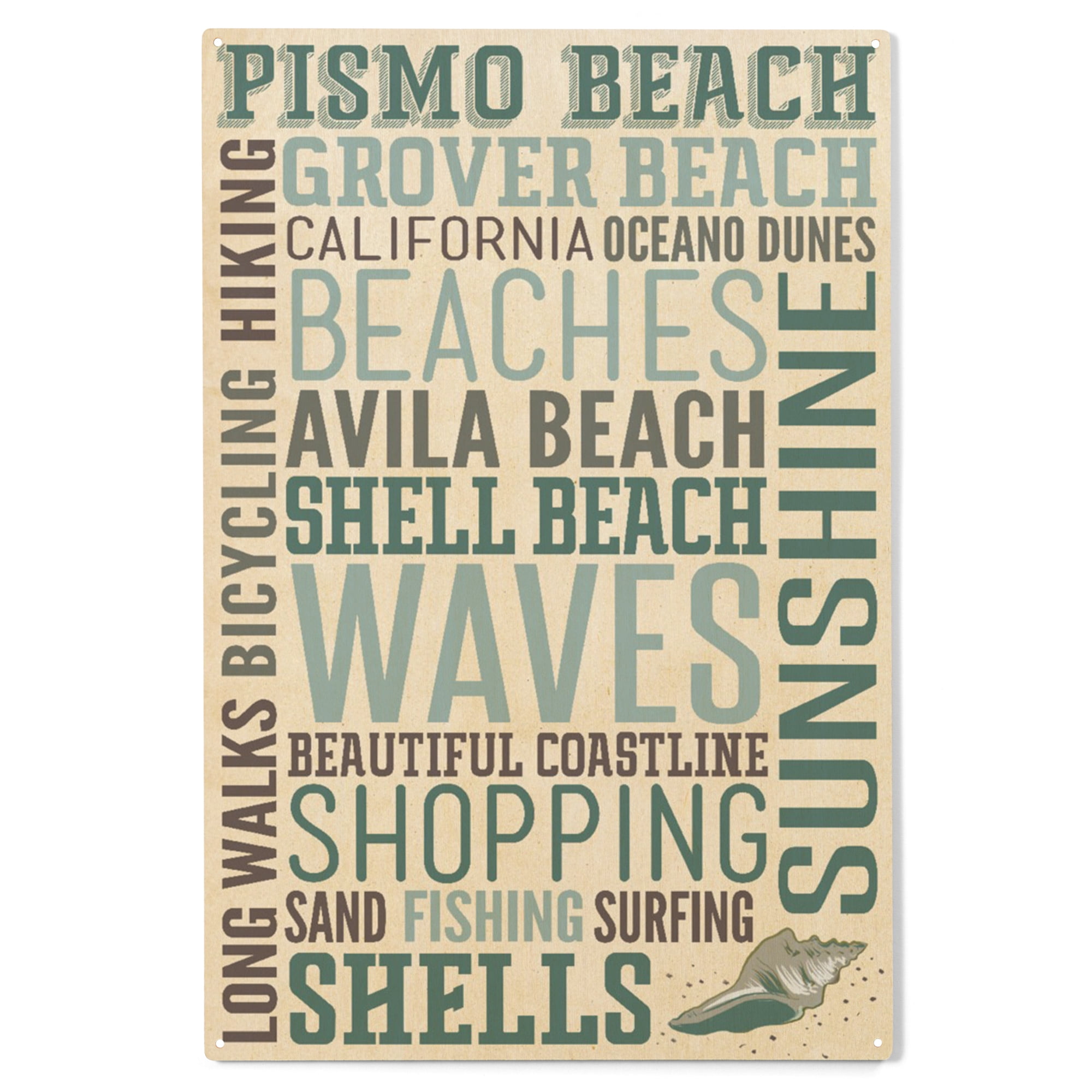 Pismo Beach California Typography Birch Wood Wall Sign 10x15 Rustic