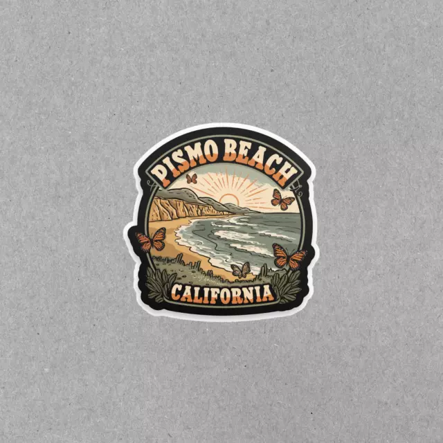 Pismo Beach California Vintage Style Sticker With Beach Sunrise ...