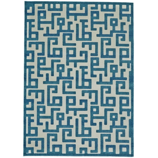 Pismo Geometric Maze Rug, Crystal Teal/Ivory, 2ft - 2in x 4ft Accent ...