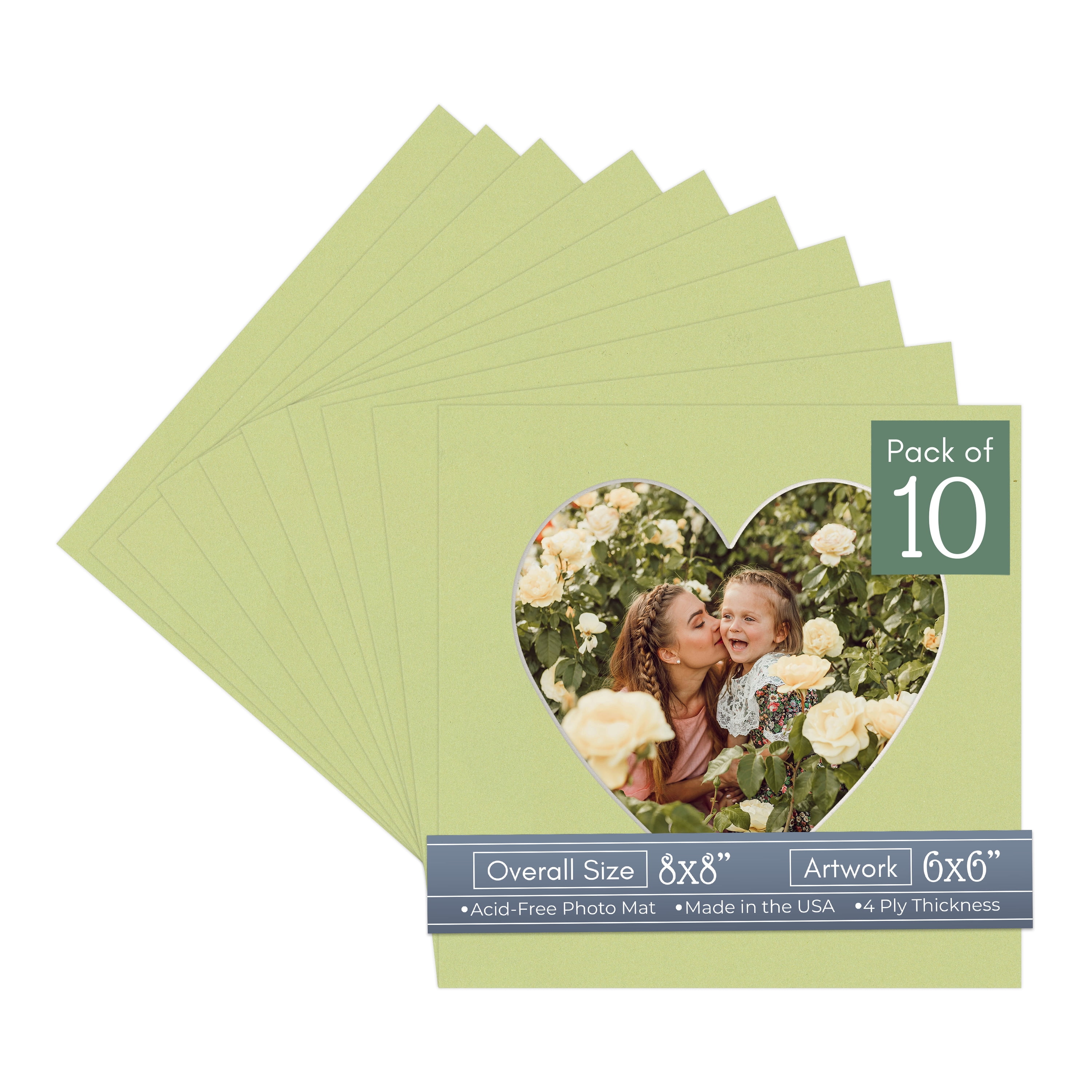 Pistachio Green Picture Frame Mat for 8x8 Frames - Heart Opening for ...
