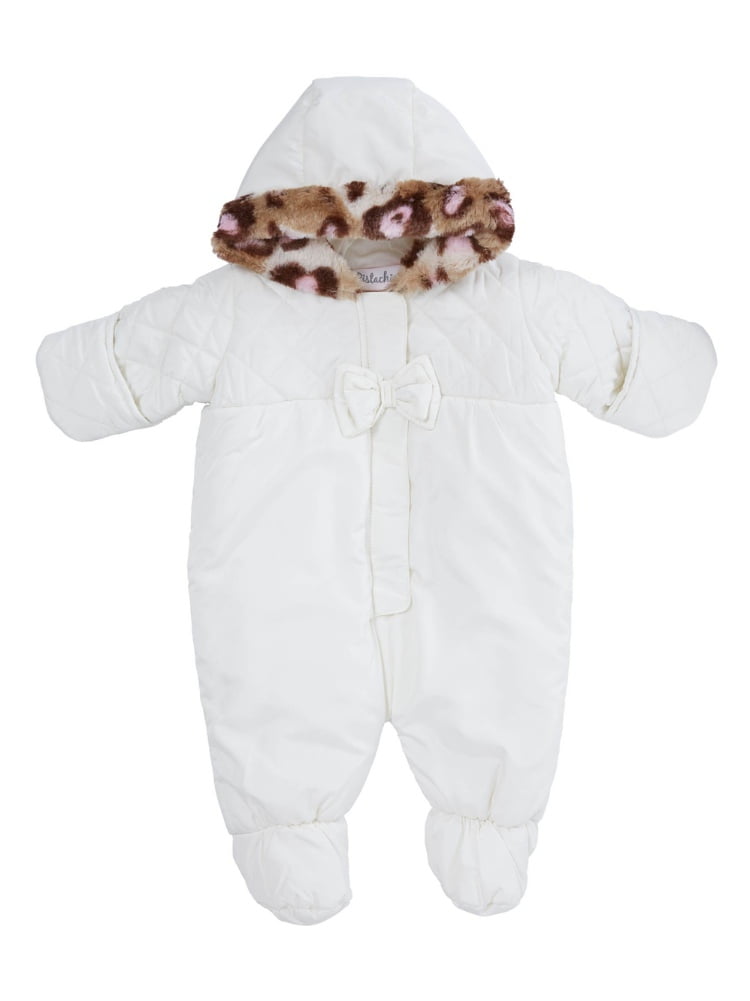 Pistachio Infant Girl Ivory Leopard Print Faux Fur Snowsuit Baby Pram 6 ...
