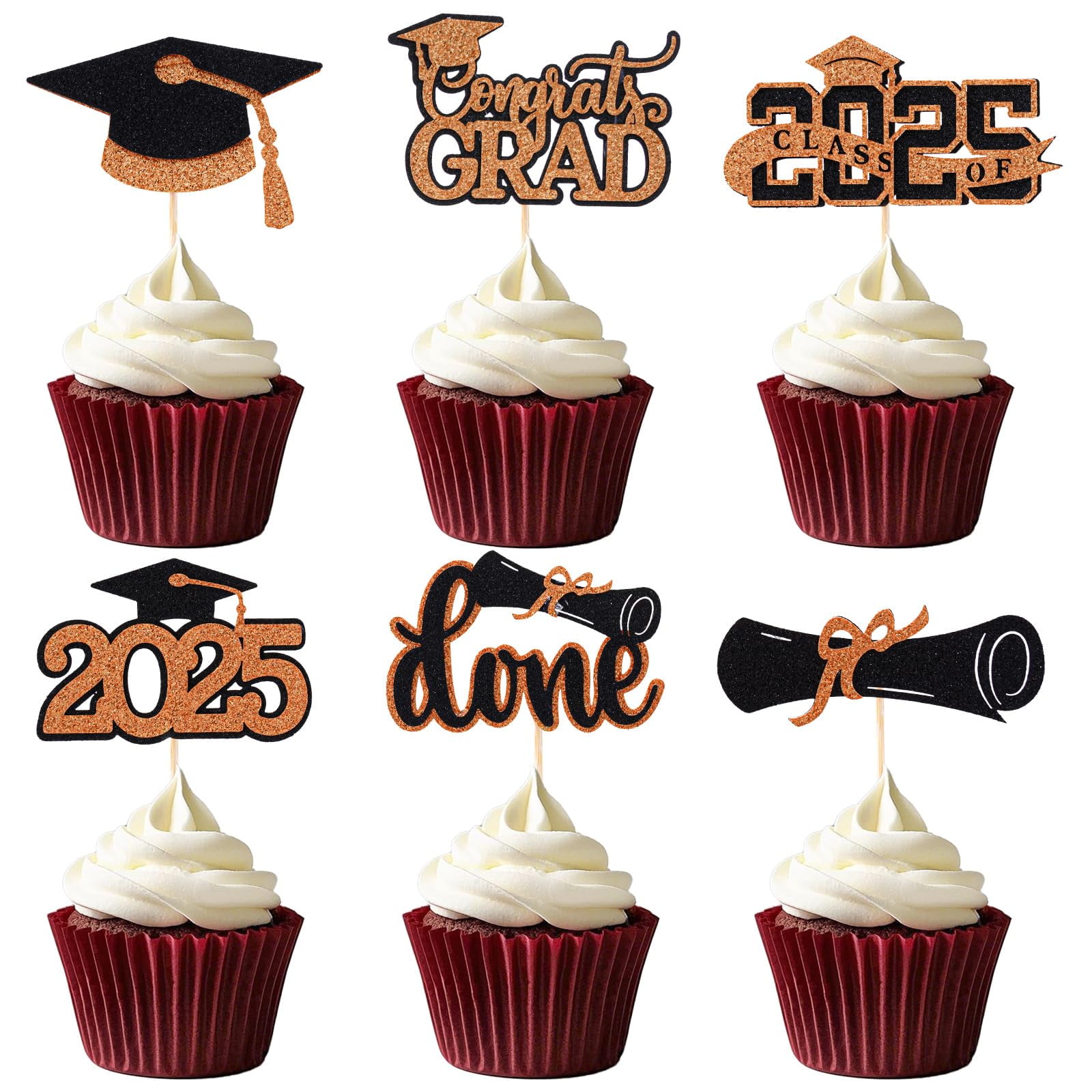 Pistha 48 Pcs Graduation Cupcake Toppers 2025, H2FSDGrad Cupcake ...