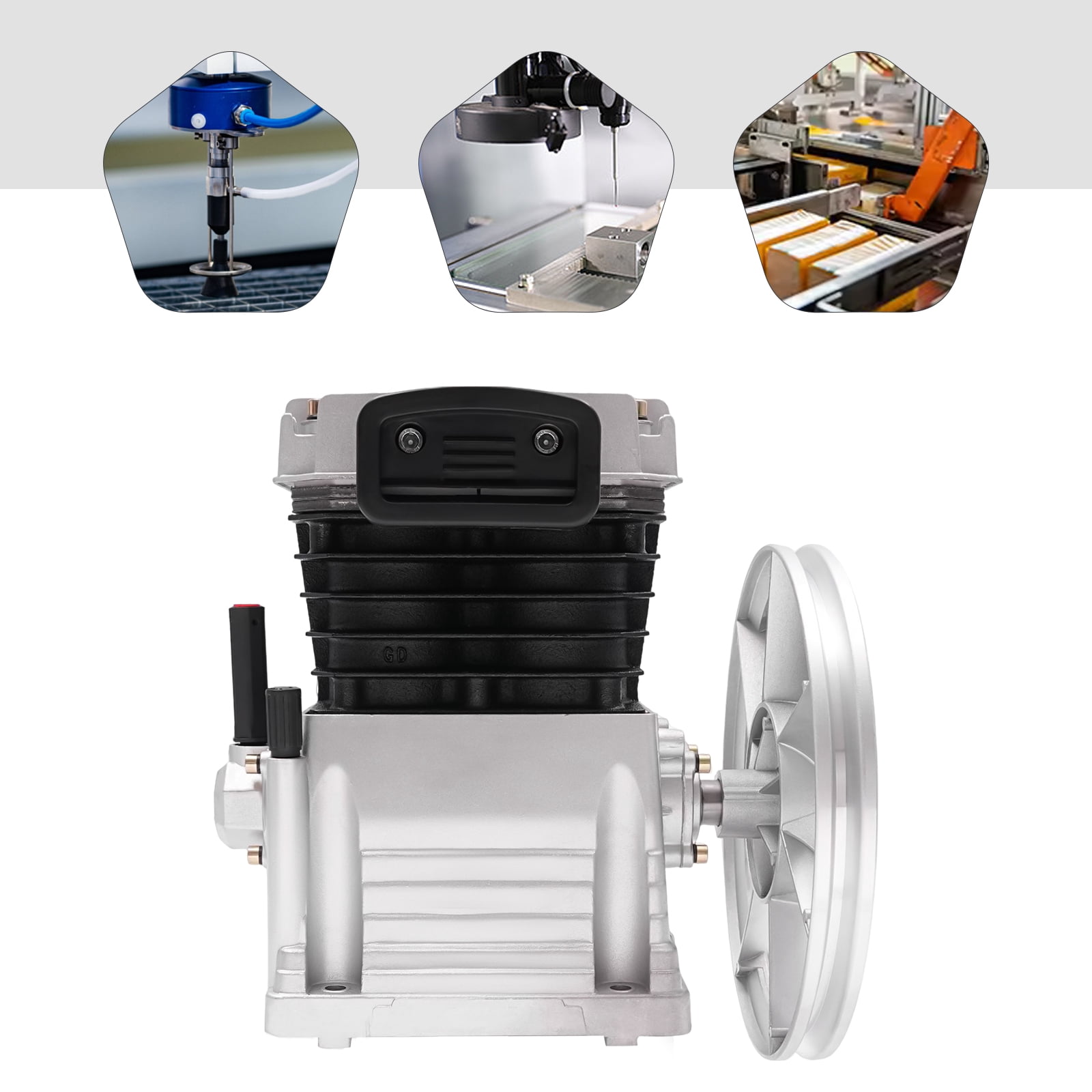 Piston 3HP Air Compressor Head Pump Motor Twin Cylinder With Silencer ...