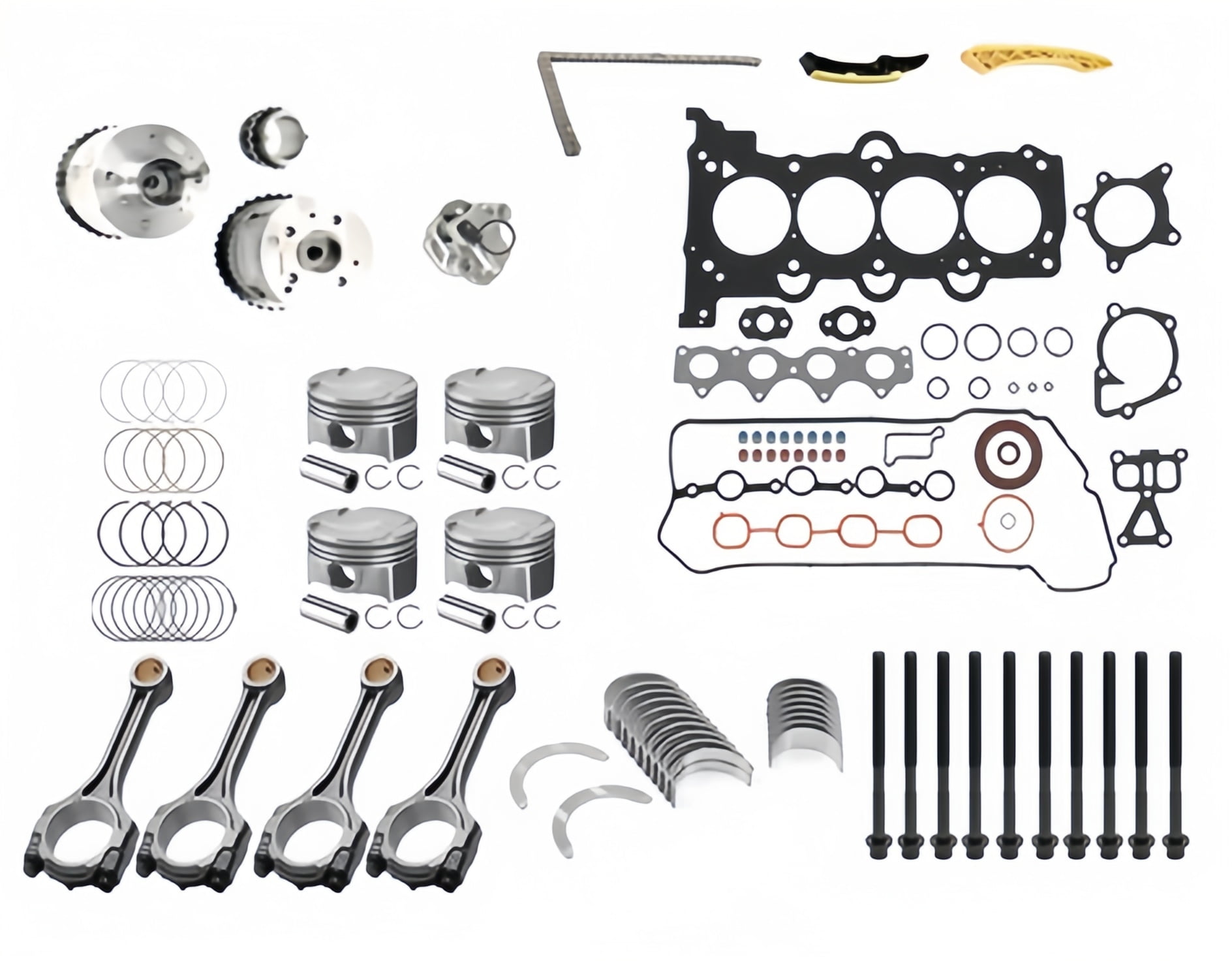 Piston Timing Chain Kit VVT Bearings Head Gasket Bolts Set Con Rod For ...