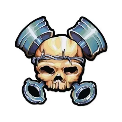 Pistons Skull Mechanic Car Sticker Phone Decal Water Bottle Stickers ...