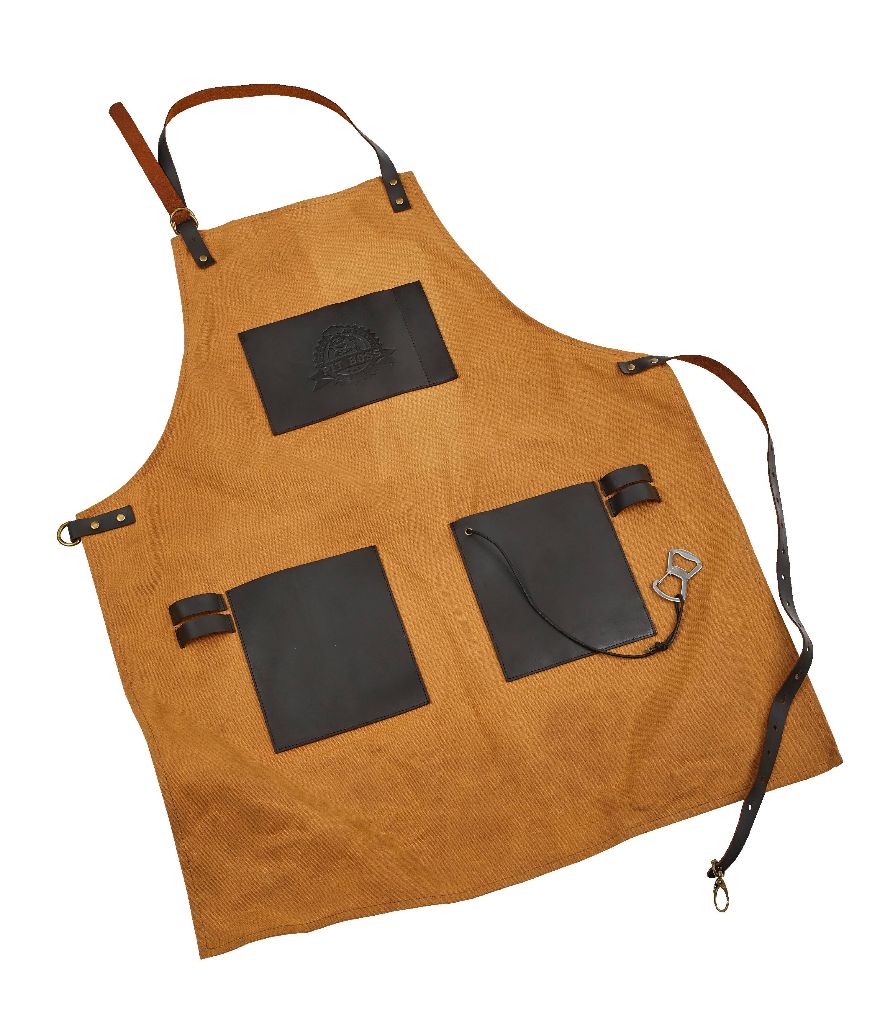 Pit Boss Canvas & Leather Grilling Apron with Pockets and Bottle Opener ...