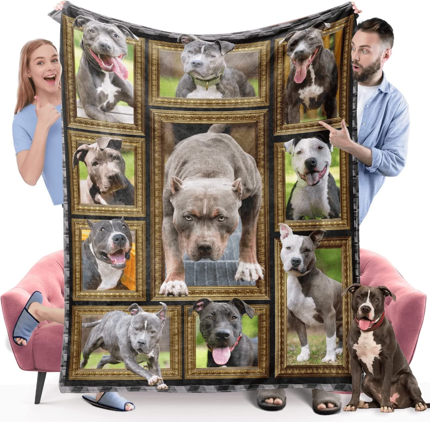 Pit Bull Dog Blanket, Fleece Throw Blanket for Couch Bed, Soft Cozy ...