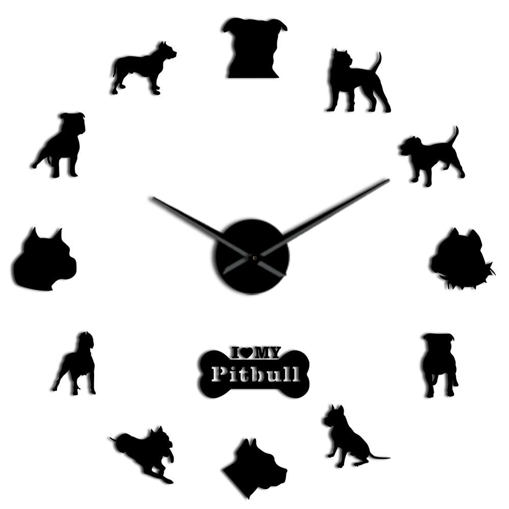 Pit Bull Dog Silhouette Frameless Wall Clock Stickers, DIY Modern ...