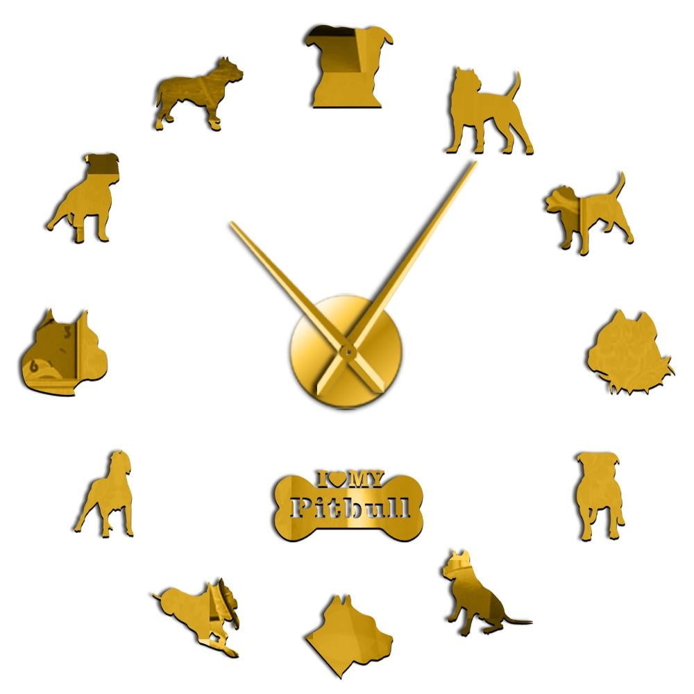 Pit Bull Dog Silhouette Frameless Wall Clock Stickers, DIY Modern ...