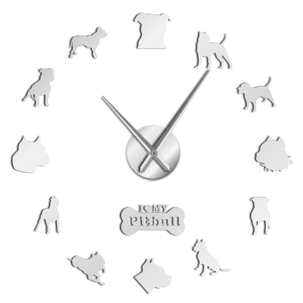 Pit Bull Dog Silhouette Frameless Wall Clock Stickers, DIY Modern ...