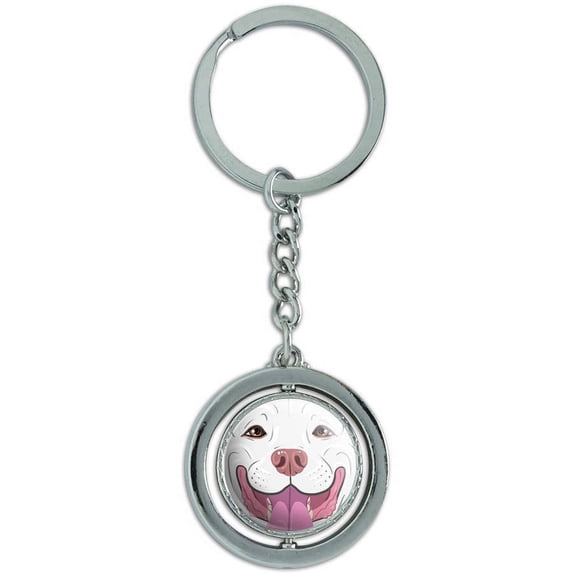 Pit Bull Face White Pet Dog Spinning Round Metal Key Chain Keychain ...