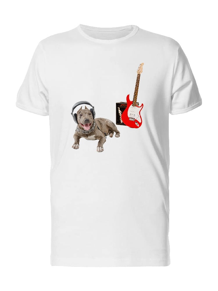 Pit Bull In Headphones On A Electric Guitar With Amplifier T-Shirt Men ...