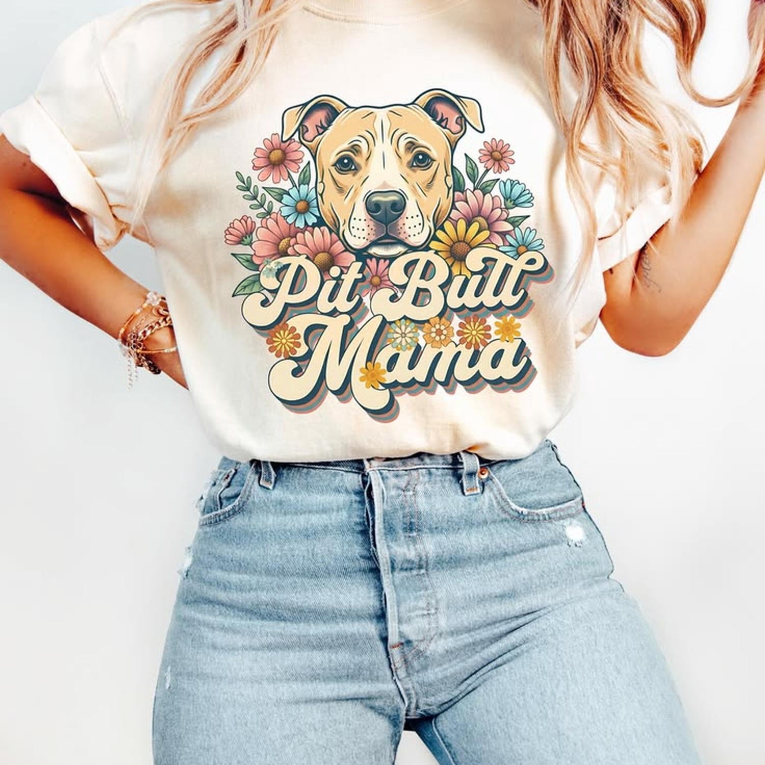 Pit Bull Mama TShirt, Pittie Mom T1EE, Pitbull Floral T1EE, Pitbull ...