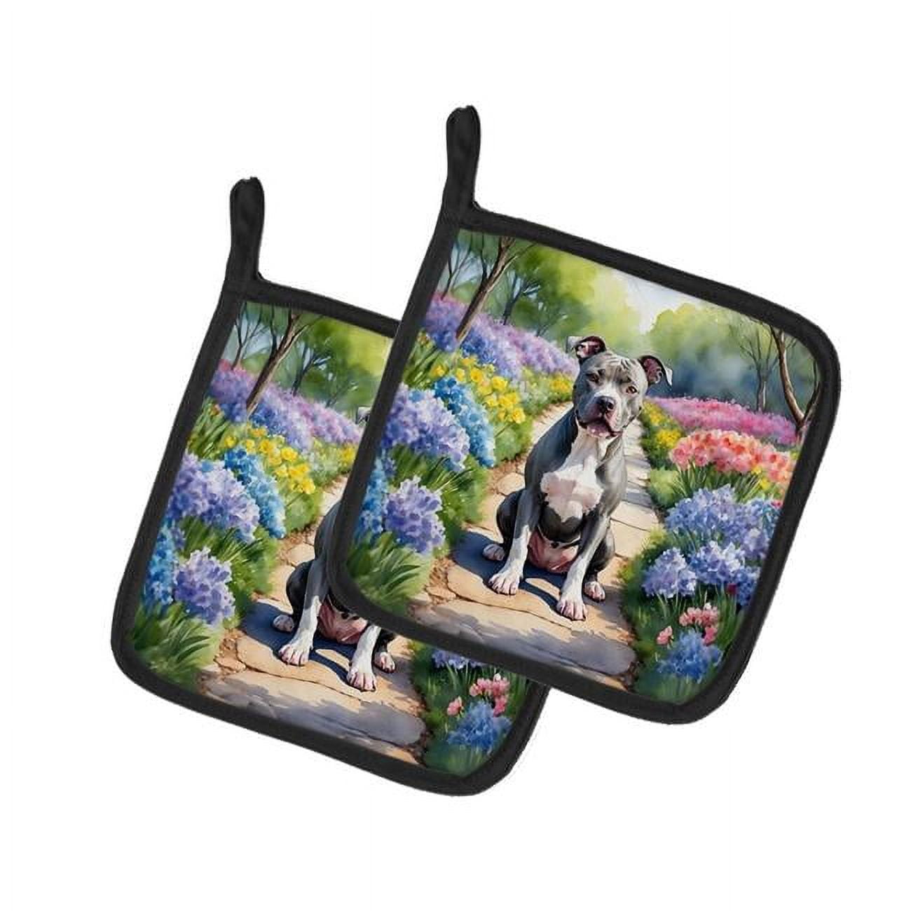 Pit Bull Terrier Spring Path Pair of Pot Holders 7.5 in x 7.5 in ...