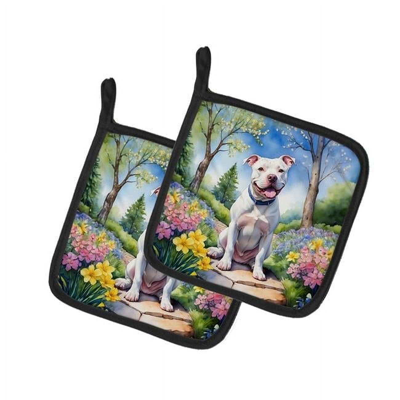 Pit Bull Terrier Spring Path Pair of Pot Holders 7.5 in x 7.5 in ...