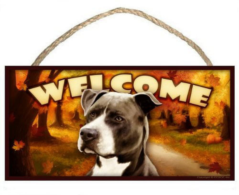 Pit Bull (black and white) Autumn Season Welcome Dog Sign / Plaque ...