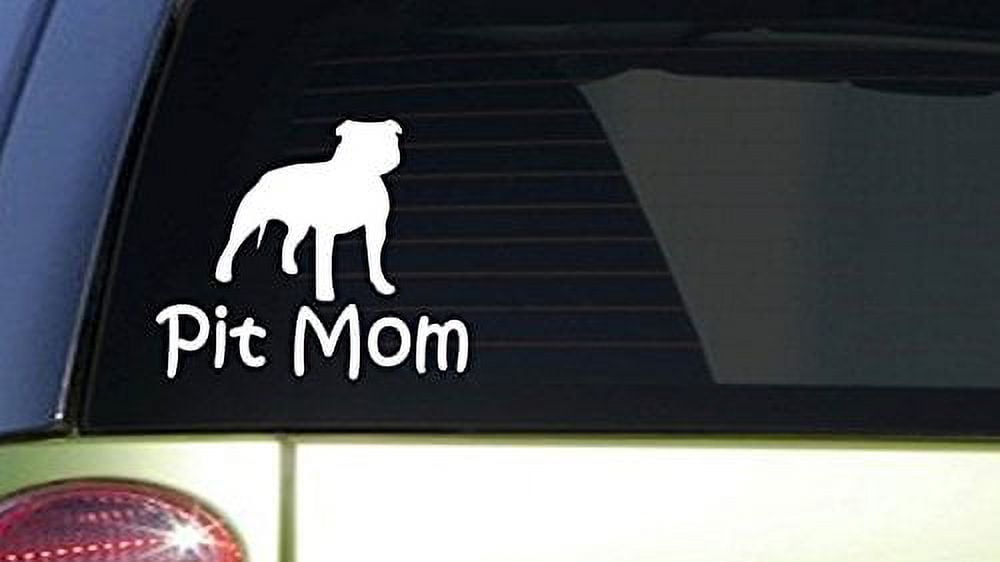 Pit Mom uncropped *I418* 6 inch White Sticker pit bull pitbull american ...