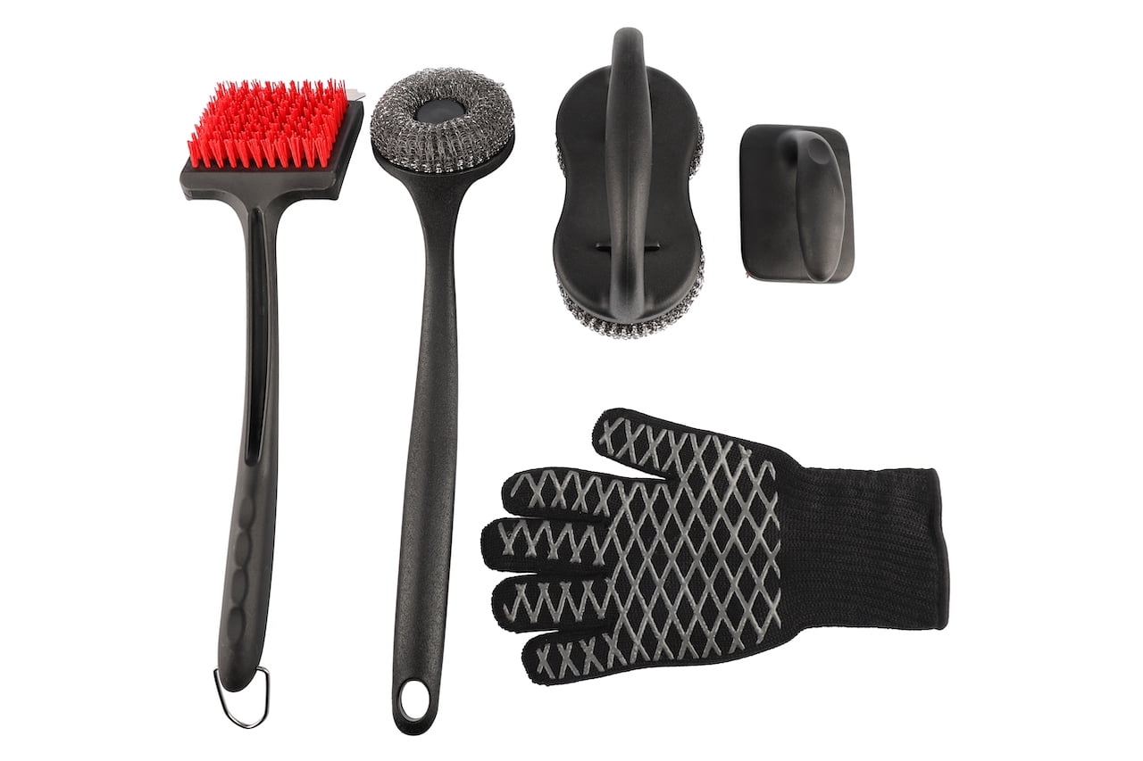 PitMaster King 5pc Grill Cleaning Tools with Scrapers, Nylon Bristles ...