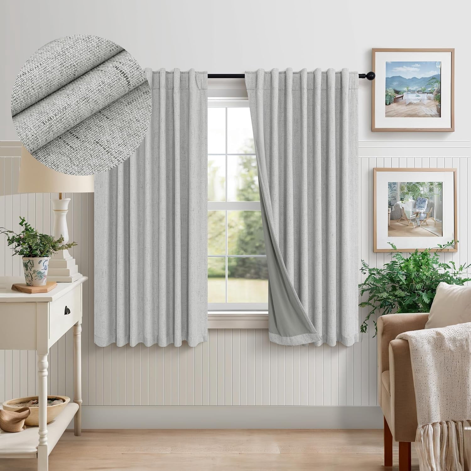 Pitalk 54 Inch Curtains 2 Panel Set 100% Blackout Linen Textured Room ...