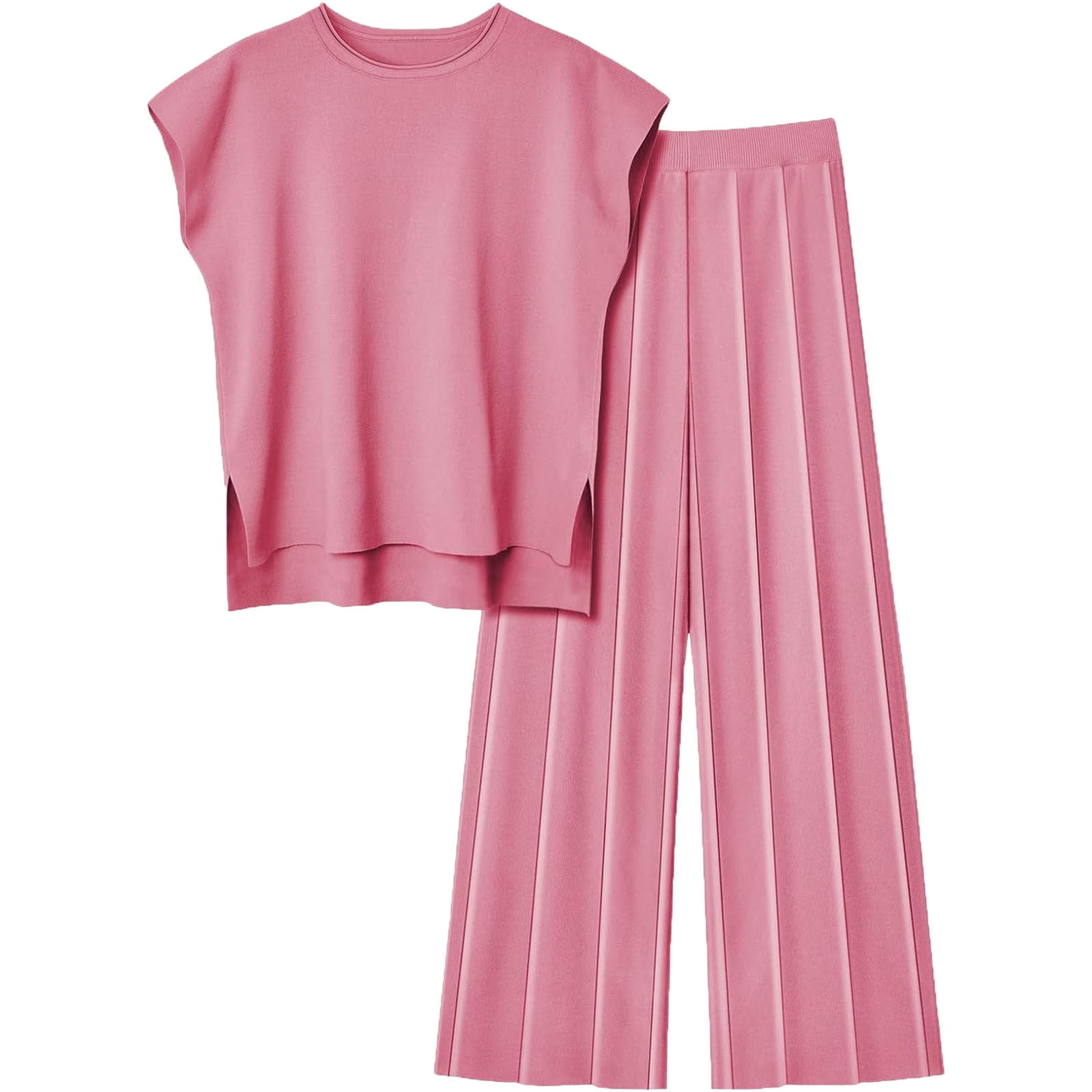 Pitauce 2 Piece Loungewear for Women Cap Sleeve Tops Wide Leg Pleated ...