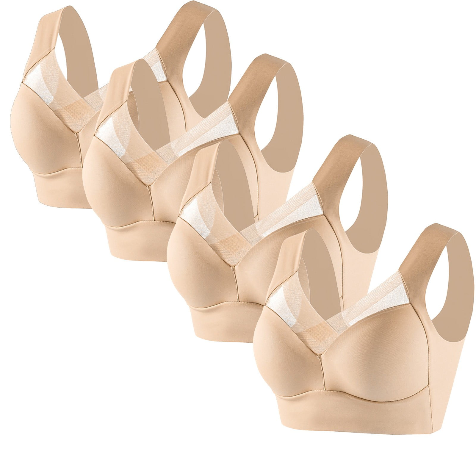 Pitauce 4 Pack Plus Size Wmbra Posture Correcting Bras Womens Seamless ...