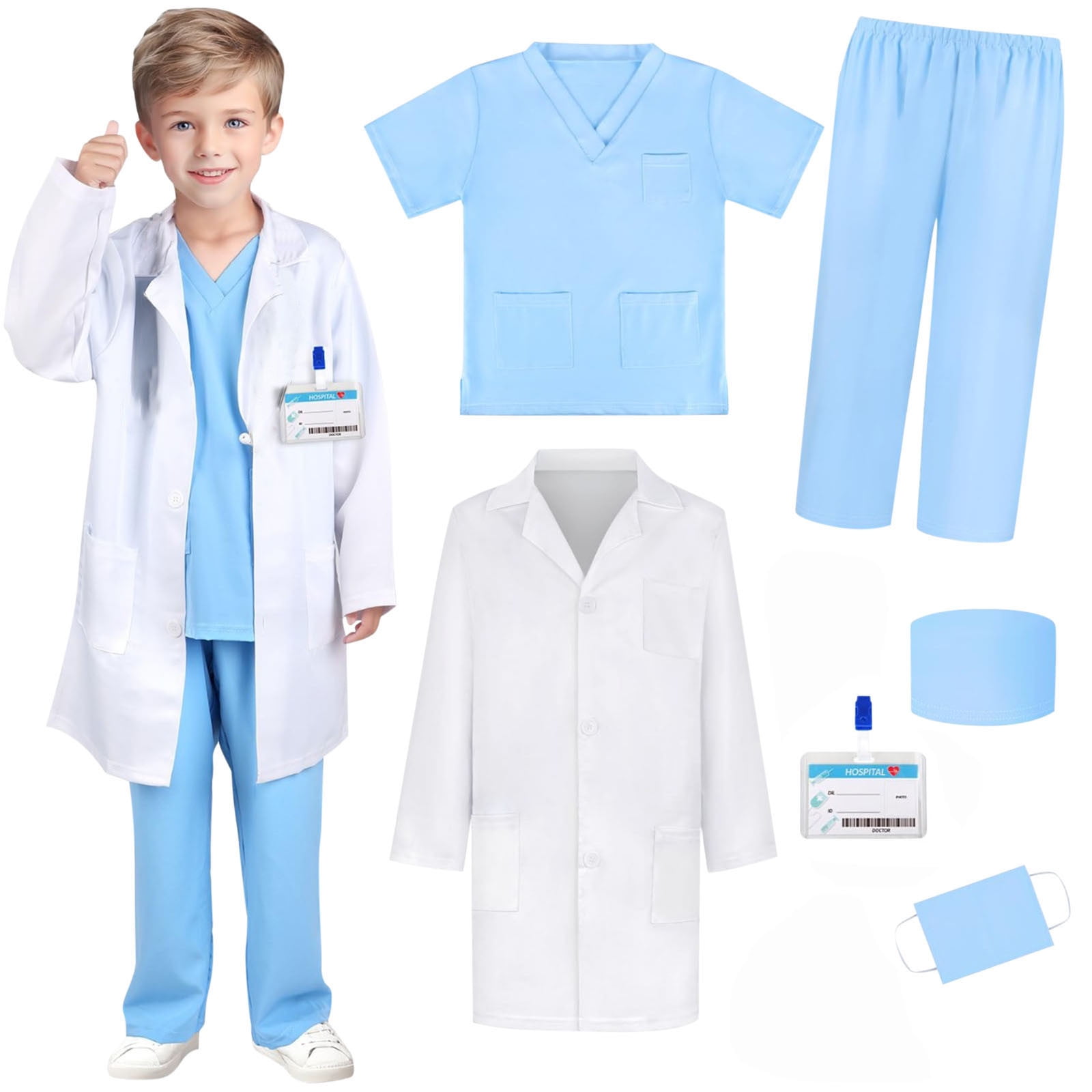 Pitauce Doctor Costume for Kids, Nurse Scrub Set Doctor Coat with ...