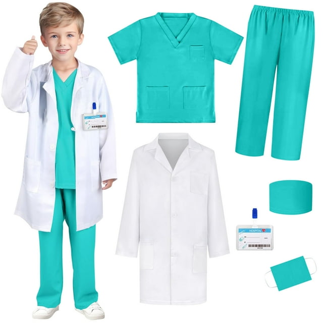 Pitauce Doctor Costume for Kids, Nurse Scrub Set Doctor Coat with Accessories, Doctor Dress Up ...