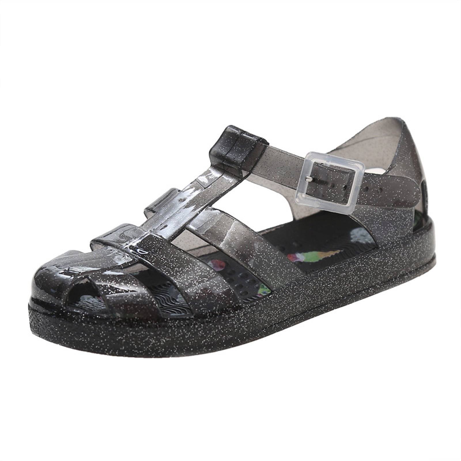 Pitauce Jelly Sandals for Girls, Water Beach Flat Sandals, Closed Toe Princess Dress Shoes Girls ...