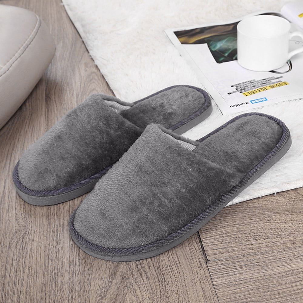 Pitauce Men Warm Home Plush Soft Slippers, Anti-slip Indoor Casual Flat ...