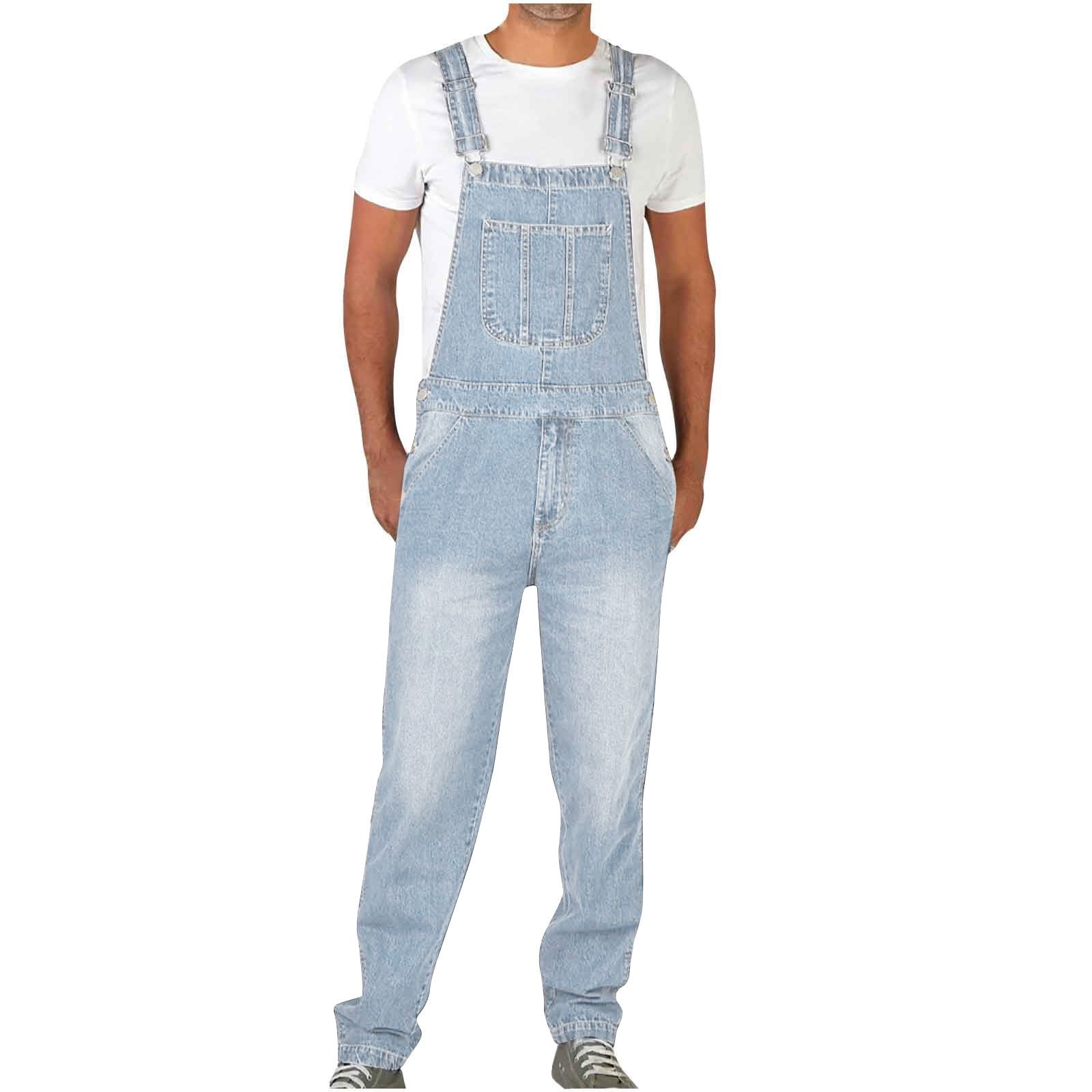 Pitauce Mens Denim Bib Overalls with Pockets Adjustable Straps ...