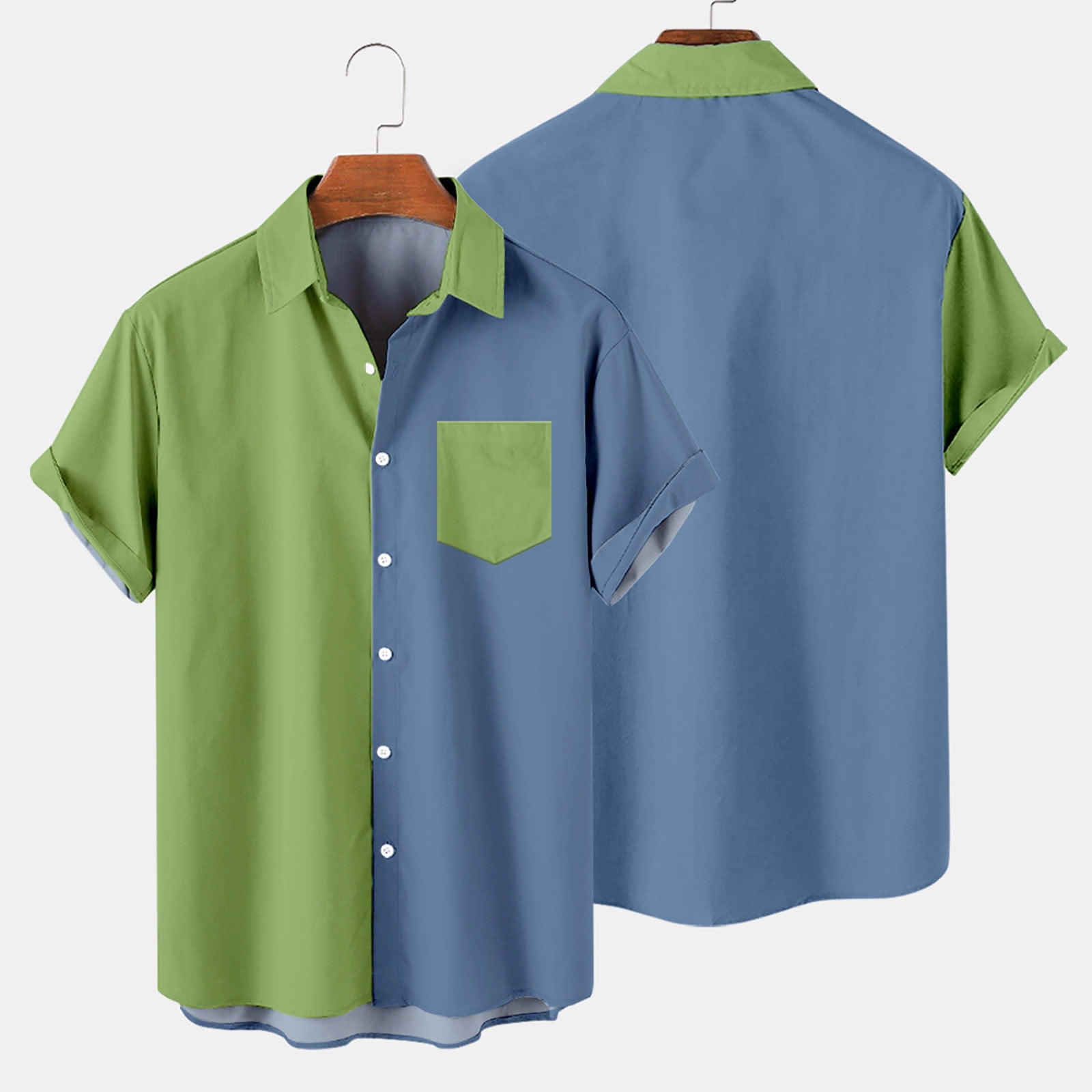 Pitauce Mens Shirts Casual Color Block Hawaiian Shirt Short Sleeve ...