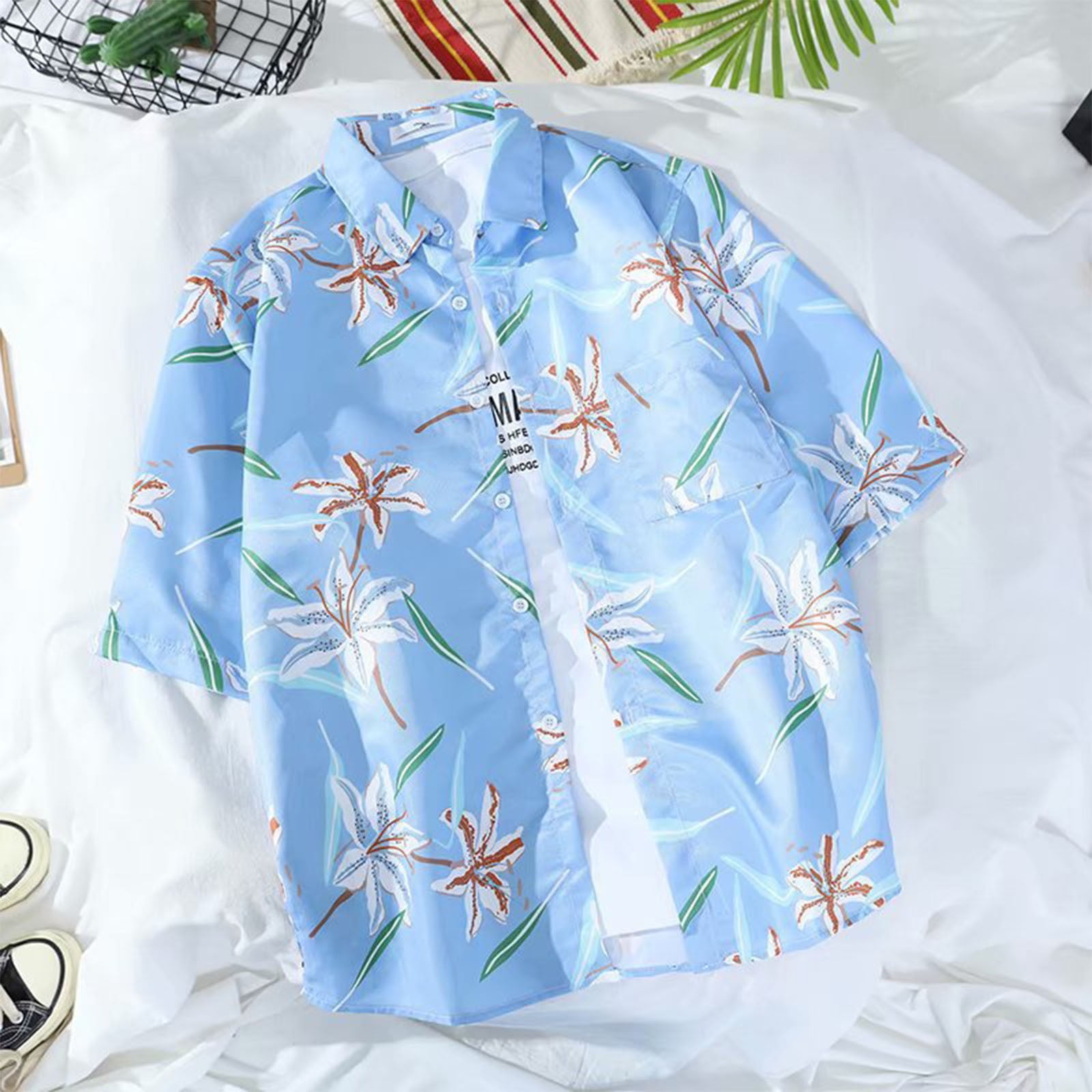 Pitauce Mens Tropical Hawaiian Shirt Short Sleeve Button Down Shirt ...
