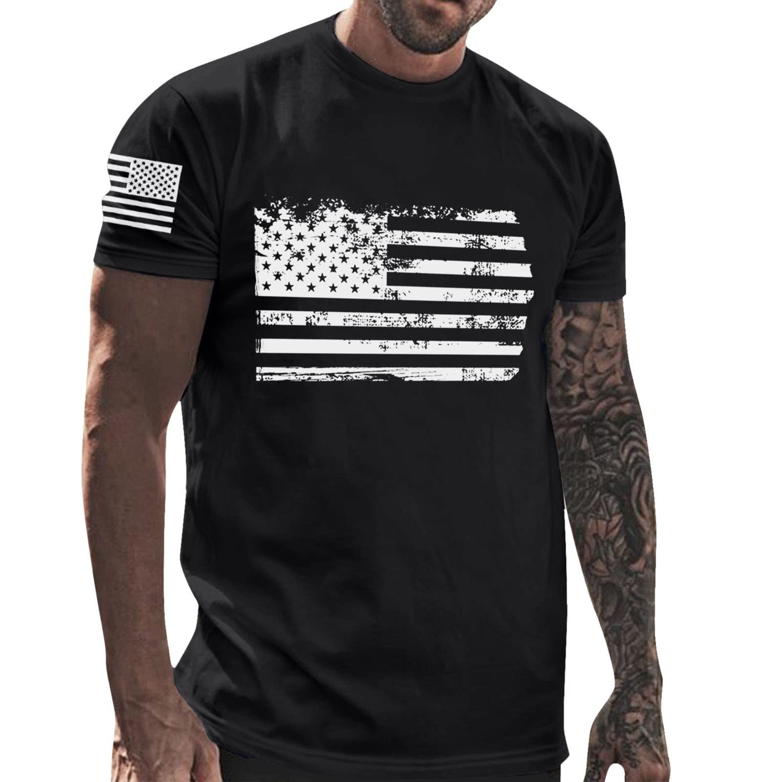 Pitauce T Shirts For Men Classic 3d Vintage Flag Pattern T Shirt Casual