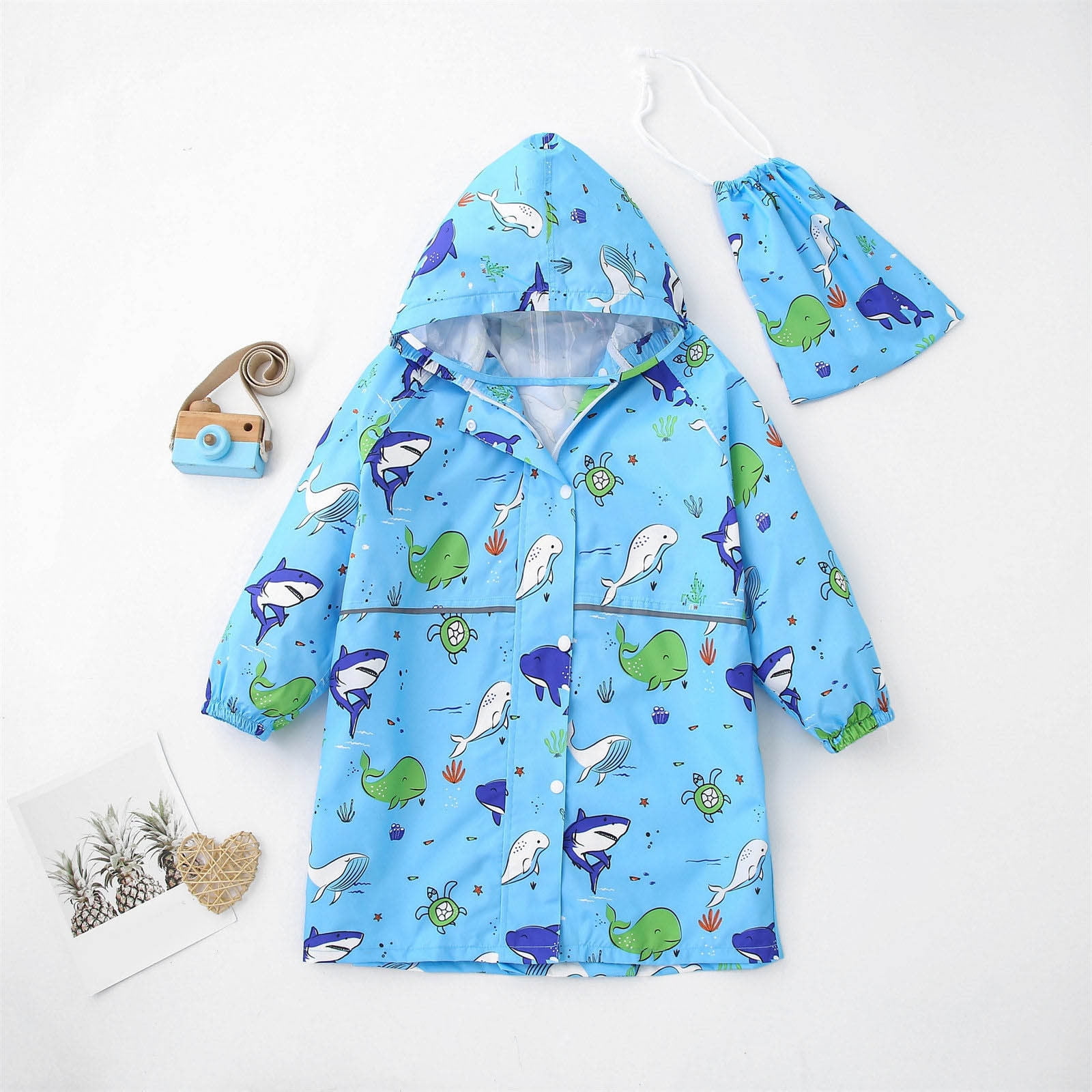 Pitauce Toddler Girls Boys Hooded Rain Poncho Cartoon Pattern Printed Button Down Rain Jacket ...