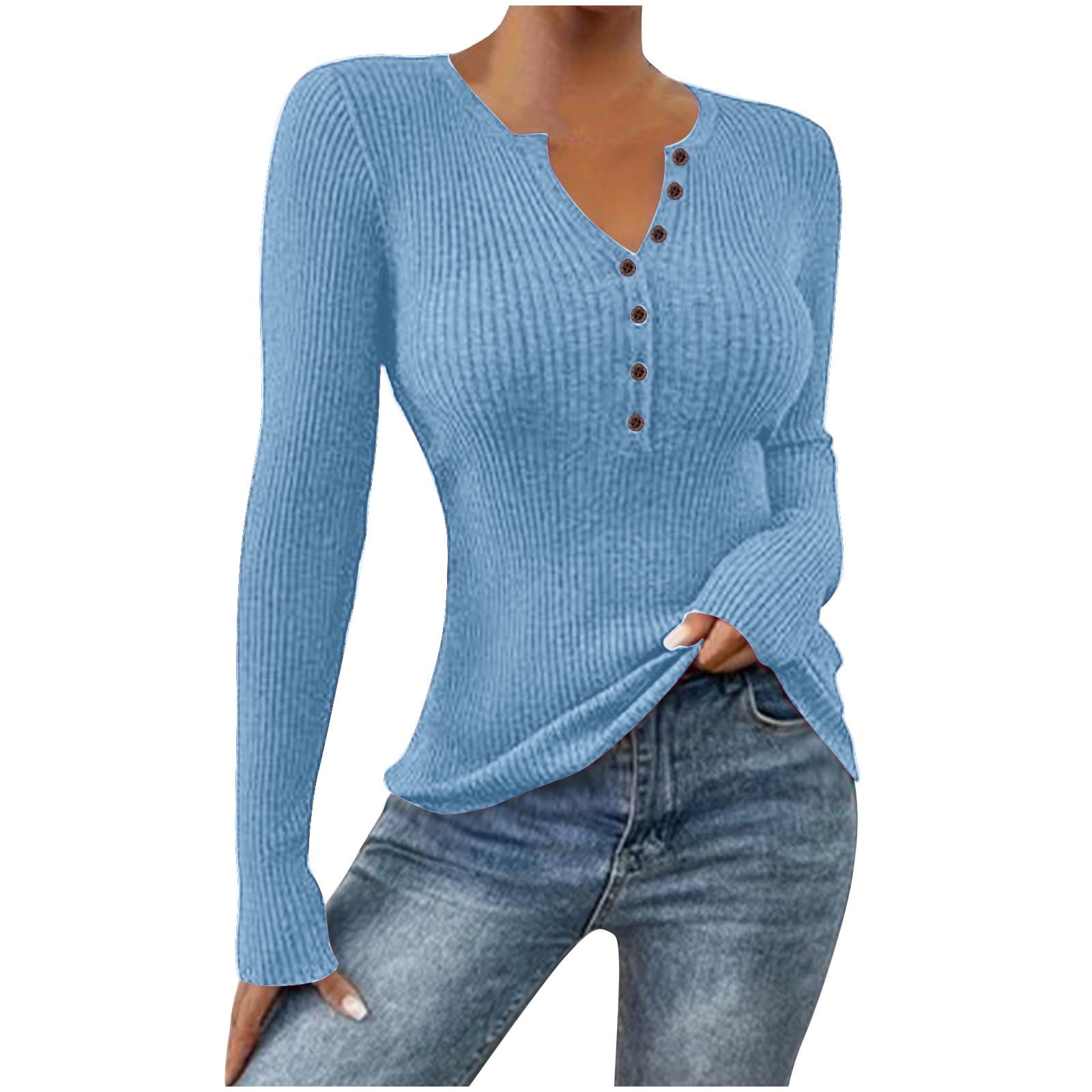 Pitauce Women V-Neck Button Up Sweaters Lightweight Ribbed Knit Casual ...