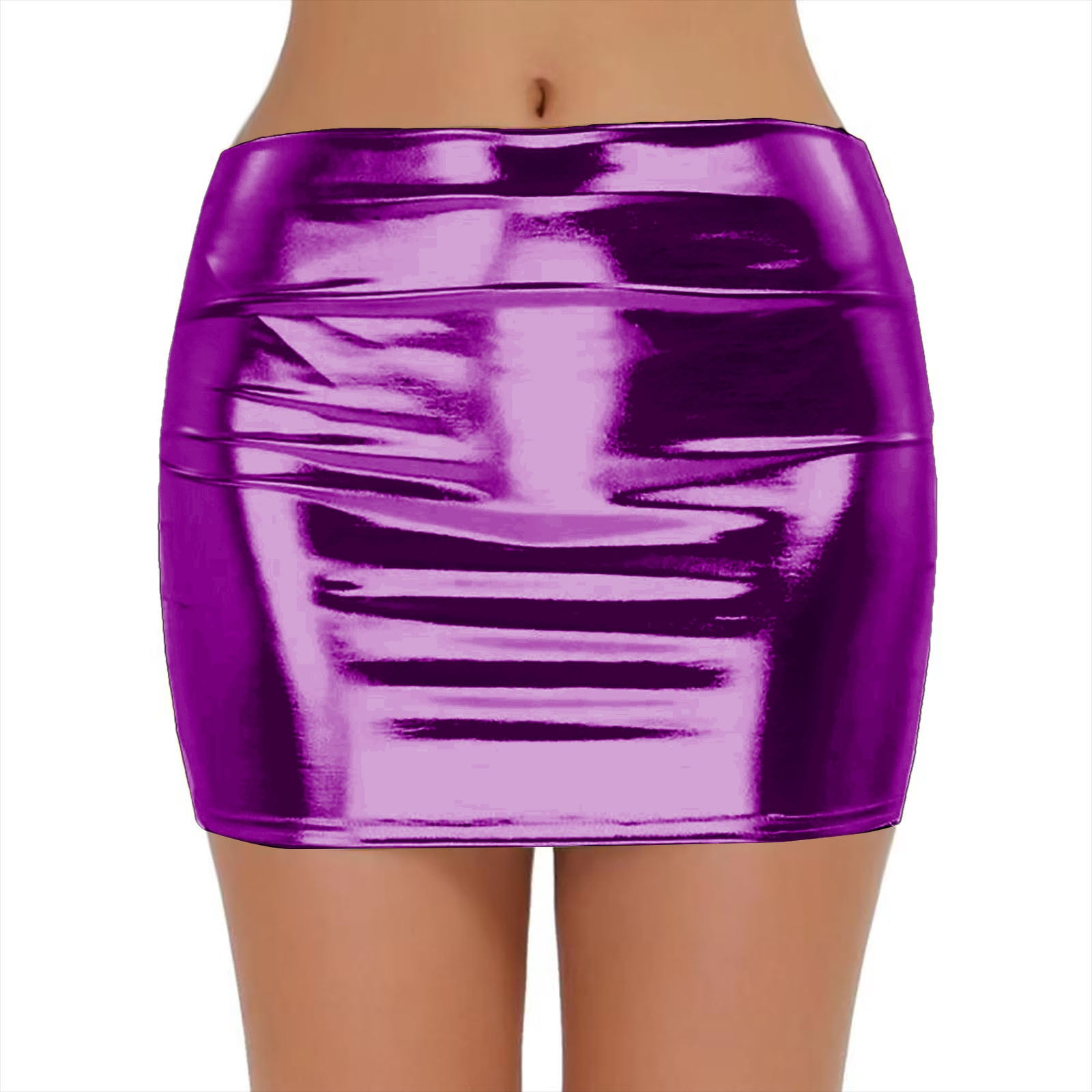 Pitauce Women's Sexy Bodycon Pencil Skirt Shiny Metalic Liquid Mini ...