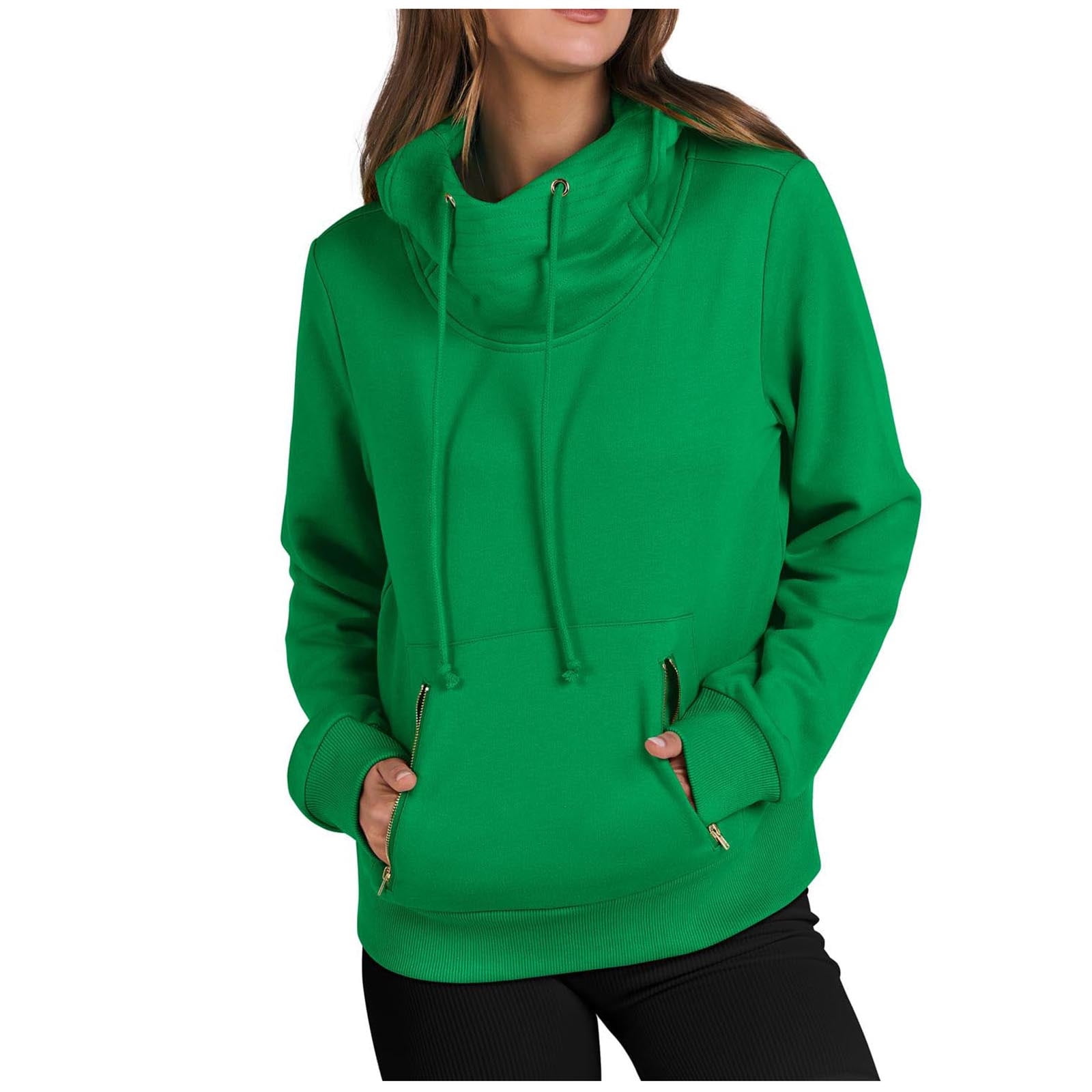 Pitauce Womens Mock Neck Fleece Hoodies Long Sleeve Drawstring Hooded ...