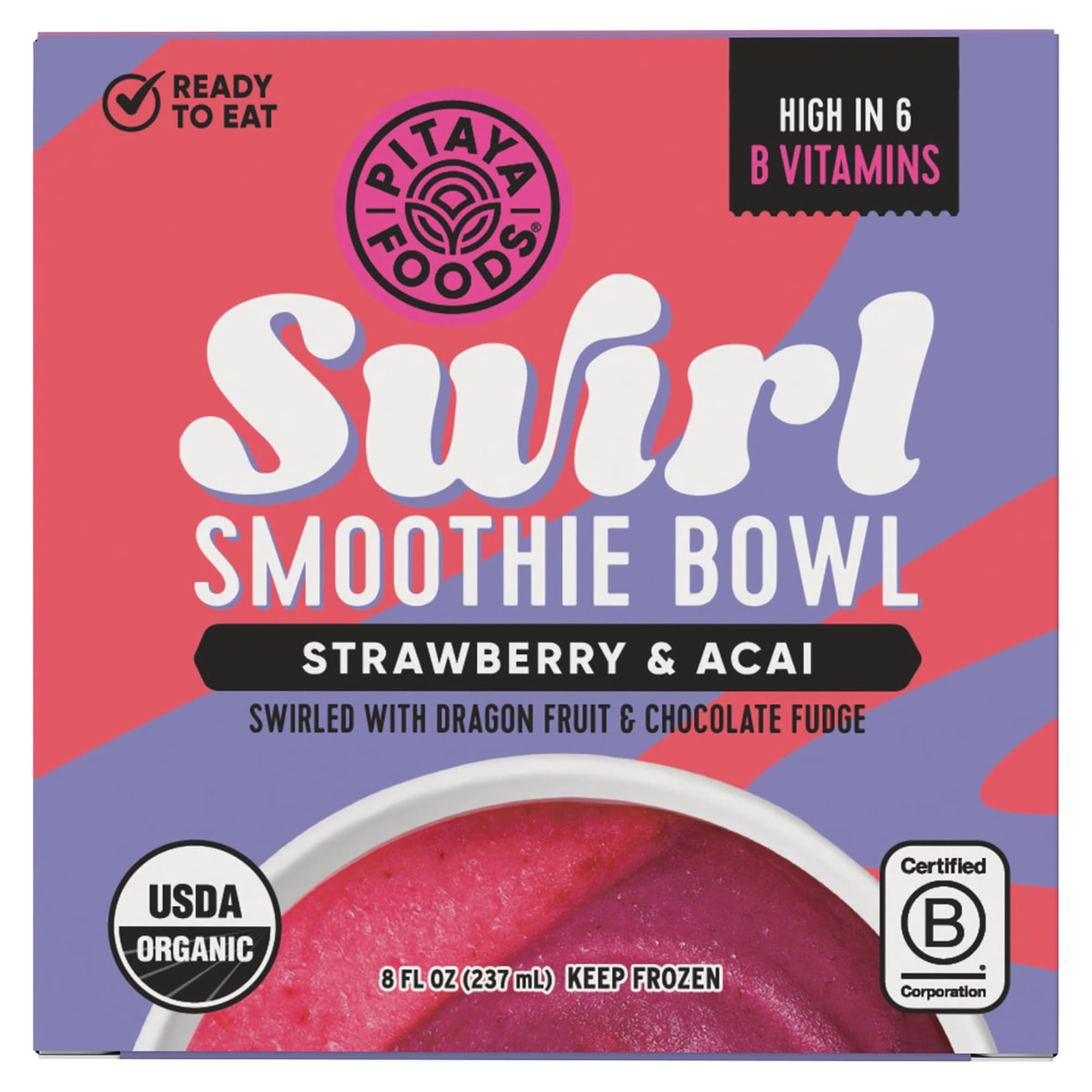 Pitaya Foods Acai and Strawberry Swirl Smoothie Bowl, 8 fl oz - Walmart.com