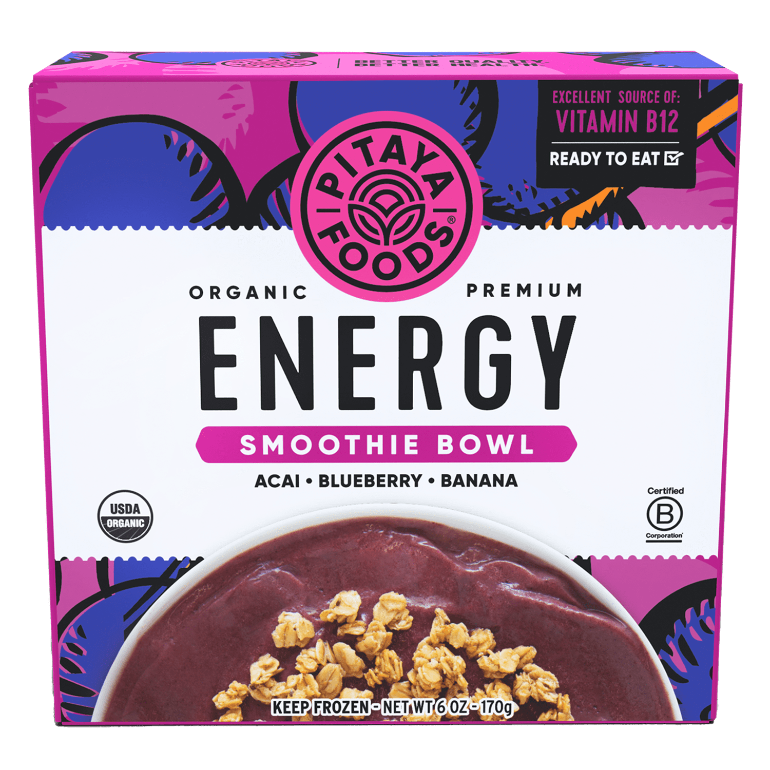 Pitaya Foods Energy Smoothie Bowl Acai Blueberry And Banana Frozen Ready To Eat 6oz