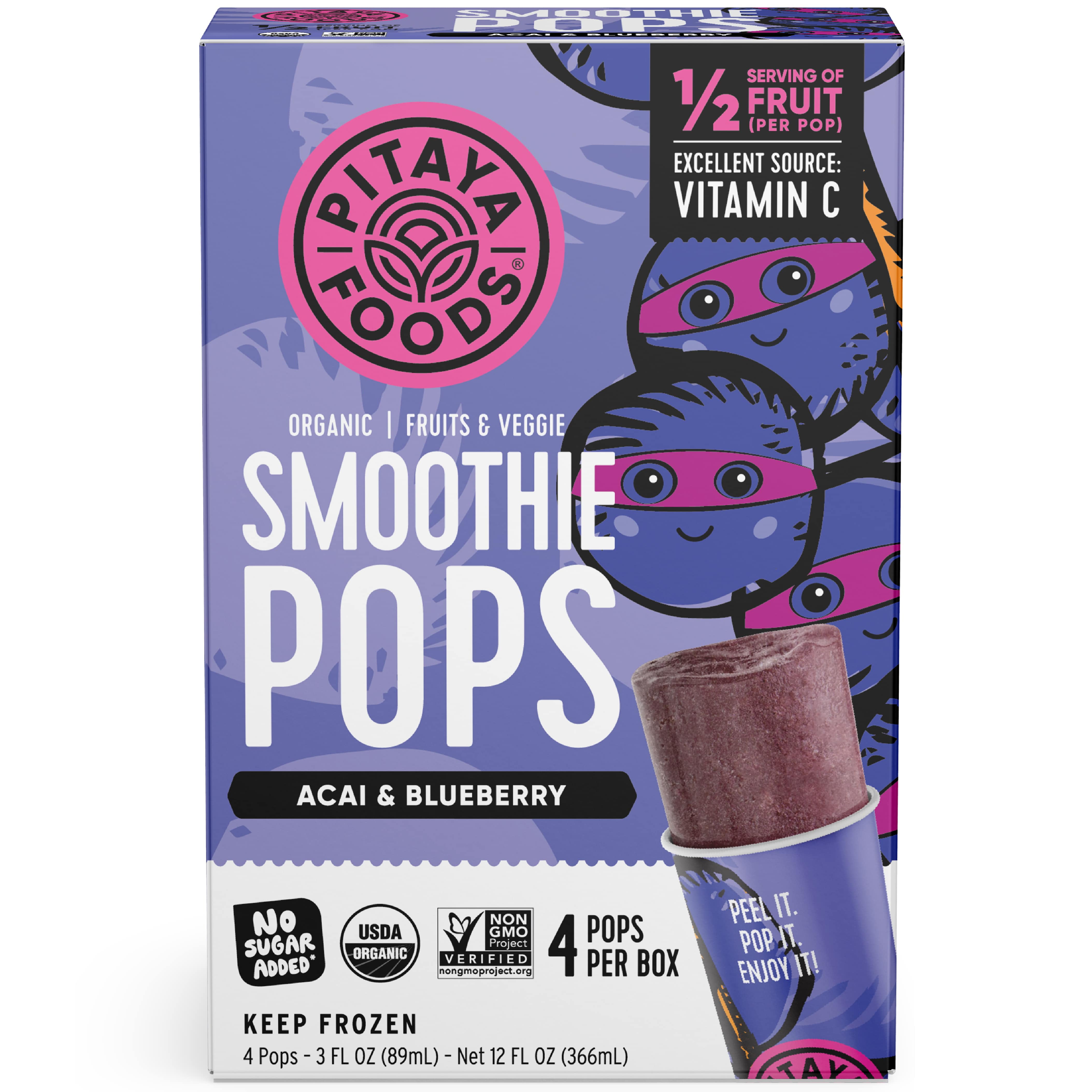 Pitaya Foods Organic Acai Blueberry Frozen Smoothie Pop 3 oz, 4 Count ...