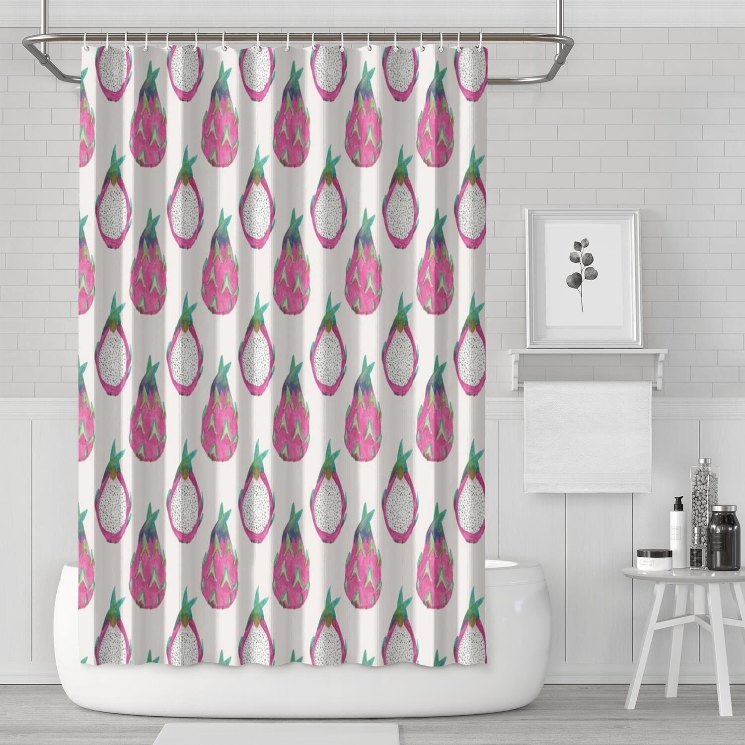 Pitaya Shower Curtain - Dragon Fruit Tropical Exotic Print, Pink White ...