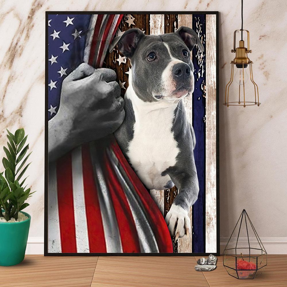 Pitbull Behind American Flag With Hand Paper Poster No Frame Matte Wall ...
