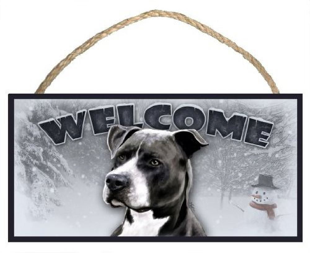PCSCP Pitbull (Black & White) Winter Season Welcome Dog Sign - Walmart.com