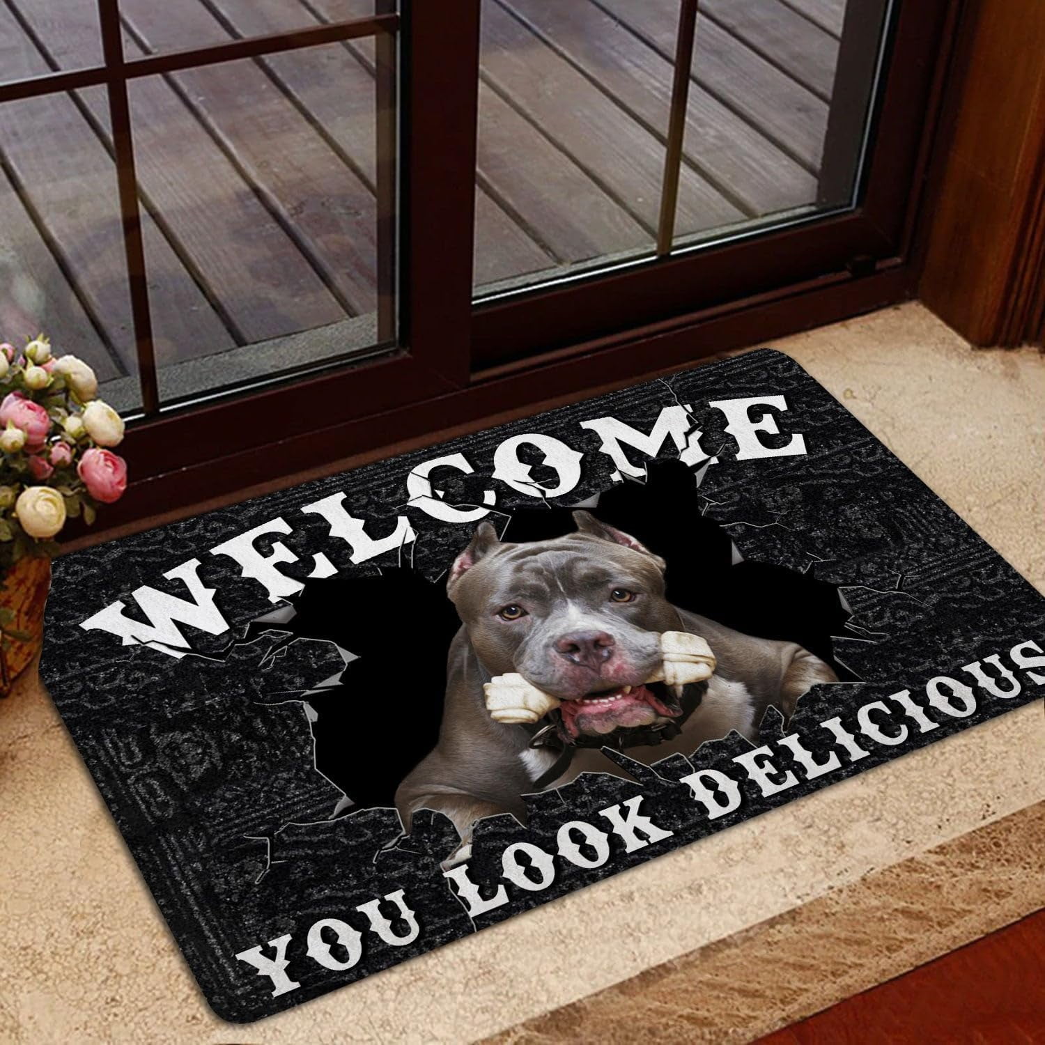 Pitbull Dog Door Mat You Look Delicious Indoor Doormat Durable Welcome ...