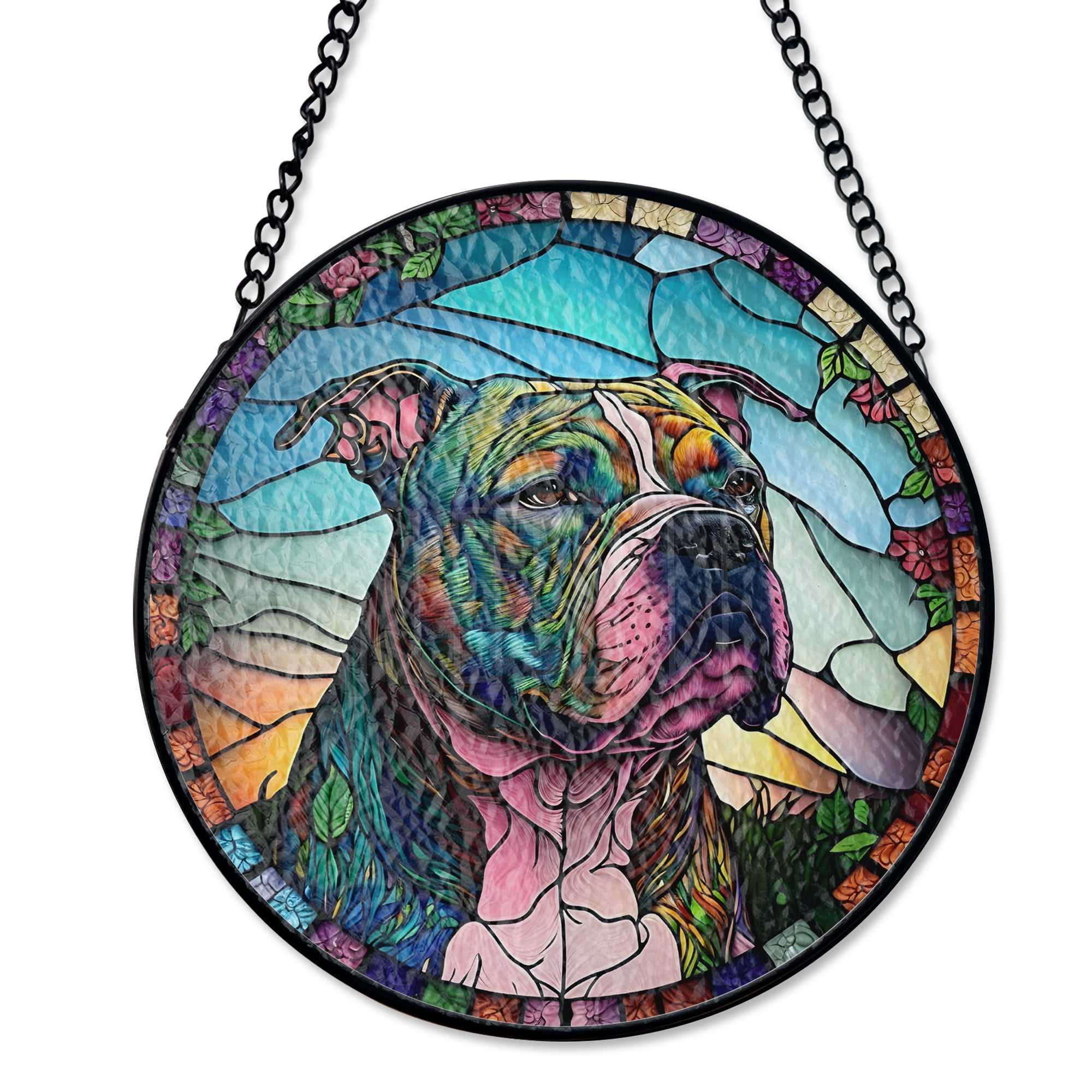 Pitbull Dog Portrait Suncatcher Stained Glass Style UV Printed Glass ...