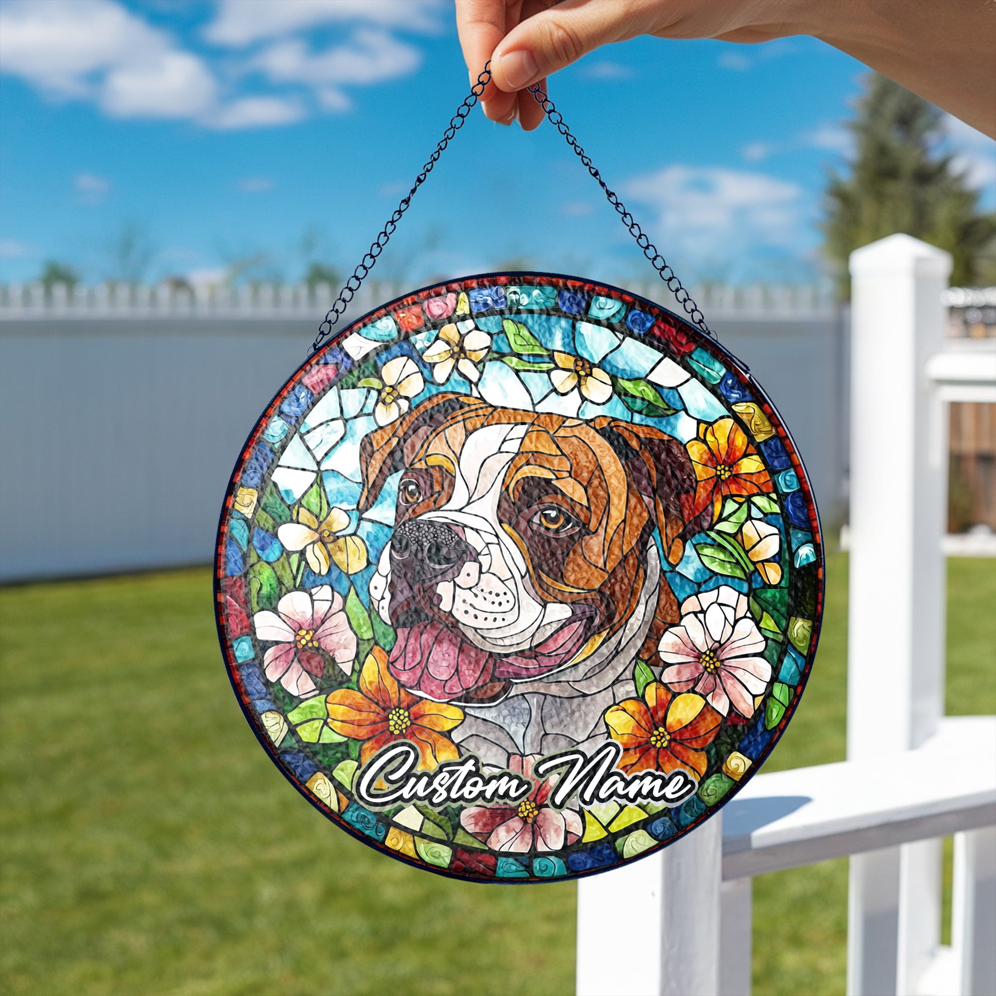 Pitbull Dog Stained Glass Window Hanging, Colorful Suncatcher for Home ...