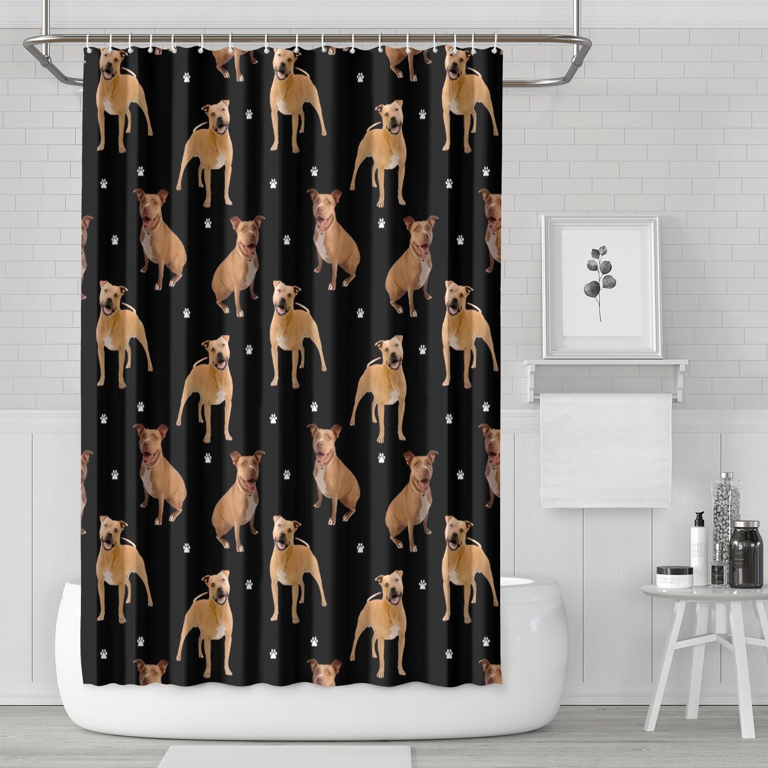 Pitbull Dog and Footprint Shower Curtain 72x72in ,Bathroom Decorative ...