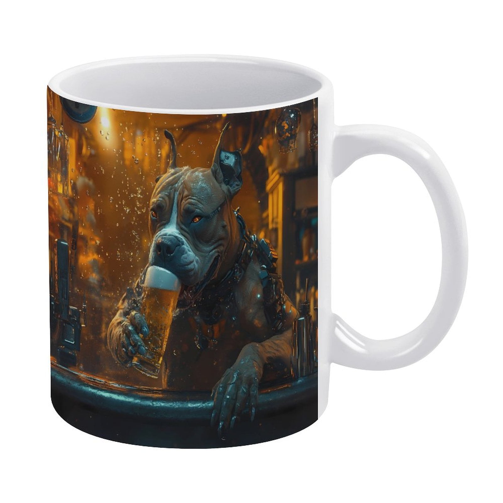 Pitbull Drinking Beer in A Bar 11oz Coffee Mug with Handles Ceramic Tea ...