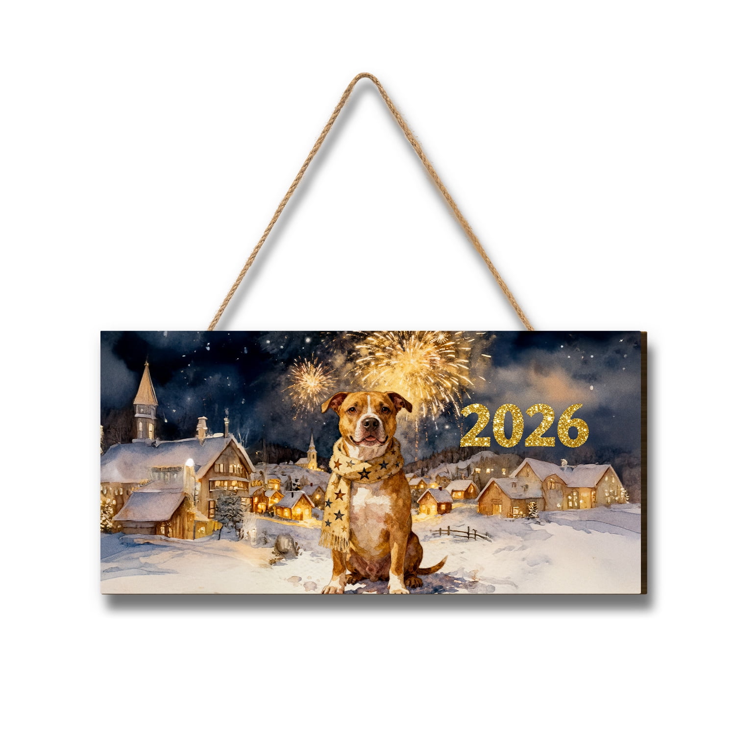 Pitbull Happy New Year 2026 with Fireworks on New Year's Eve Landscape ...